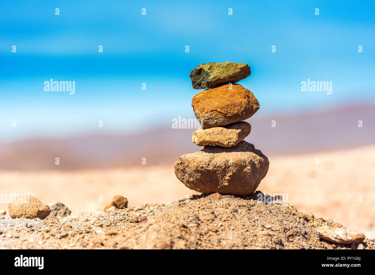 Stones in the landscape in Atacama desert, Chile. With selective focus ...