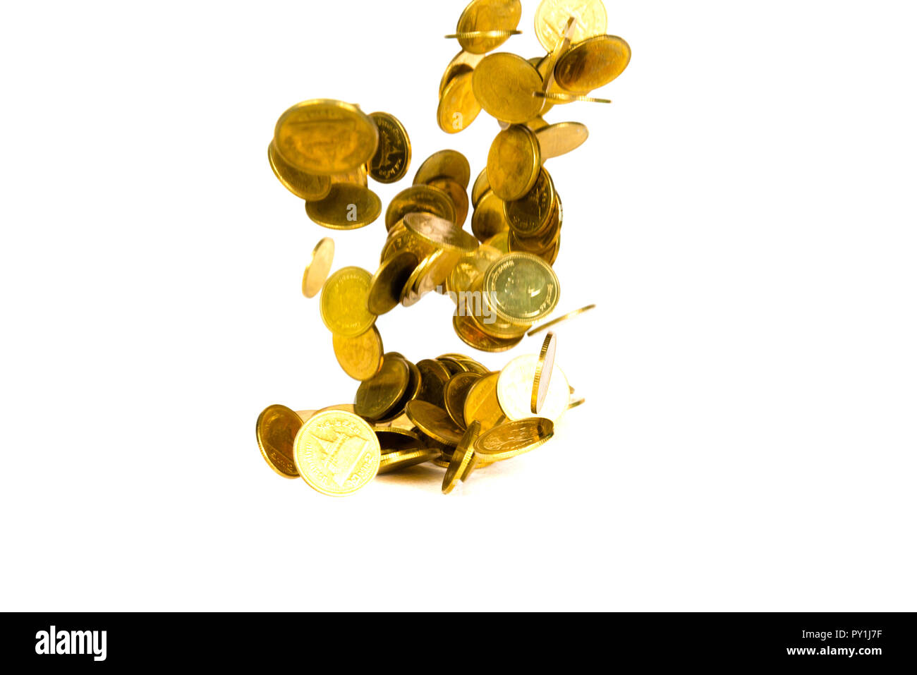 Movement of falling gold coin, flying coin, rain money isolated on ...