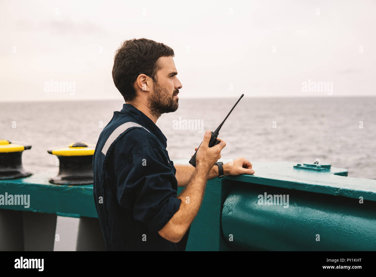 Marine Deck Officer or Chief mate on deck of vessel or ship Stock Photo ...