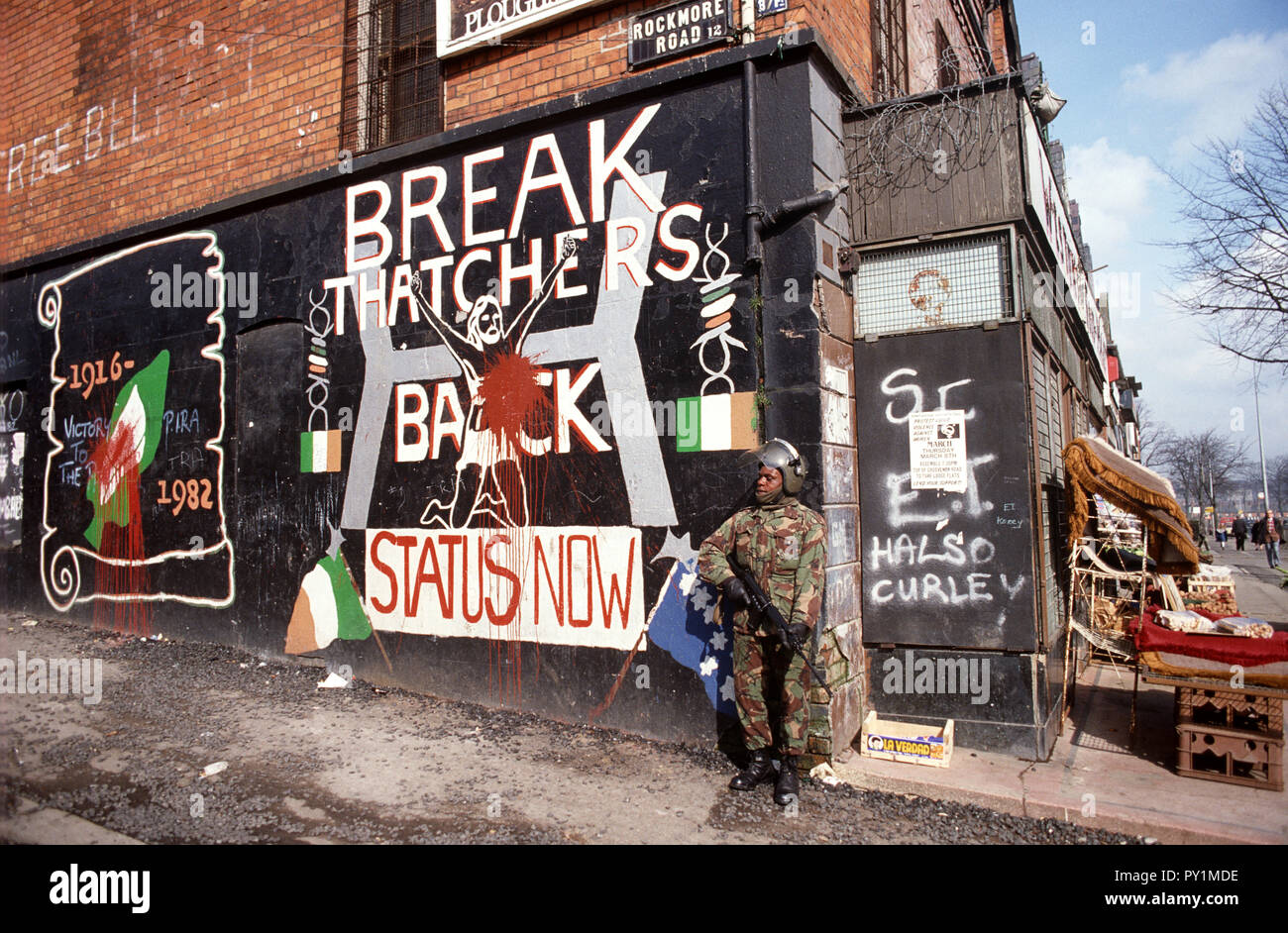 Belfast, 1982: British Army black soldier standing infront of ...