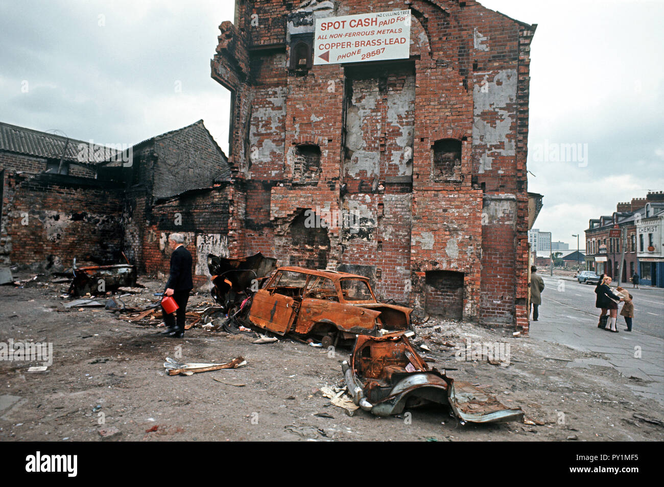 Belfast, 1972: Burned hijacked vehicles during The Troubles, Northern ...