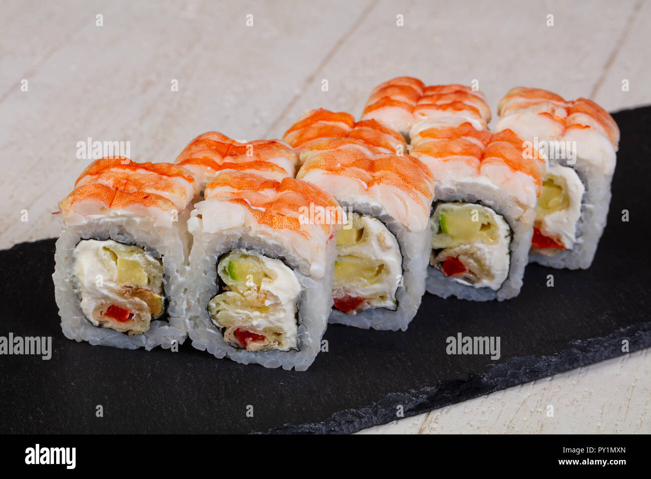 Japanese roll with prawn and cheese Stock Photo - Alamy