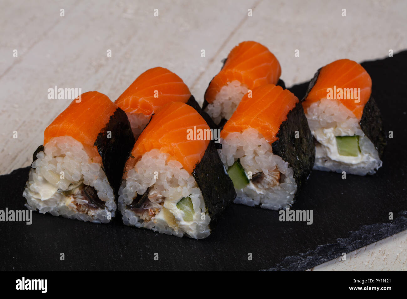 Japanese cold roll with salmon Stock Photo - Alamy