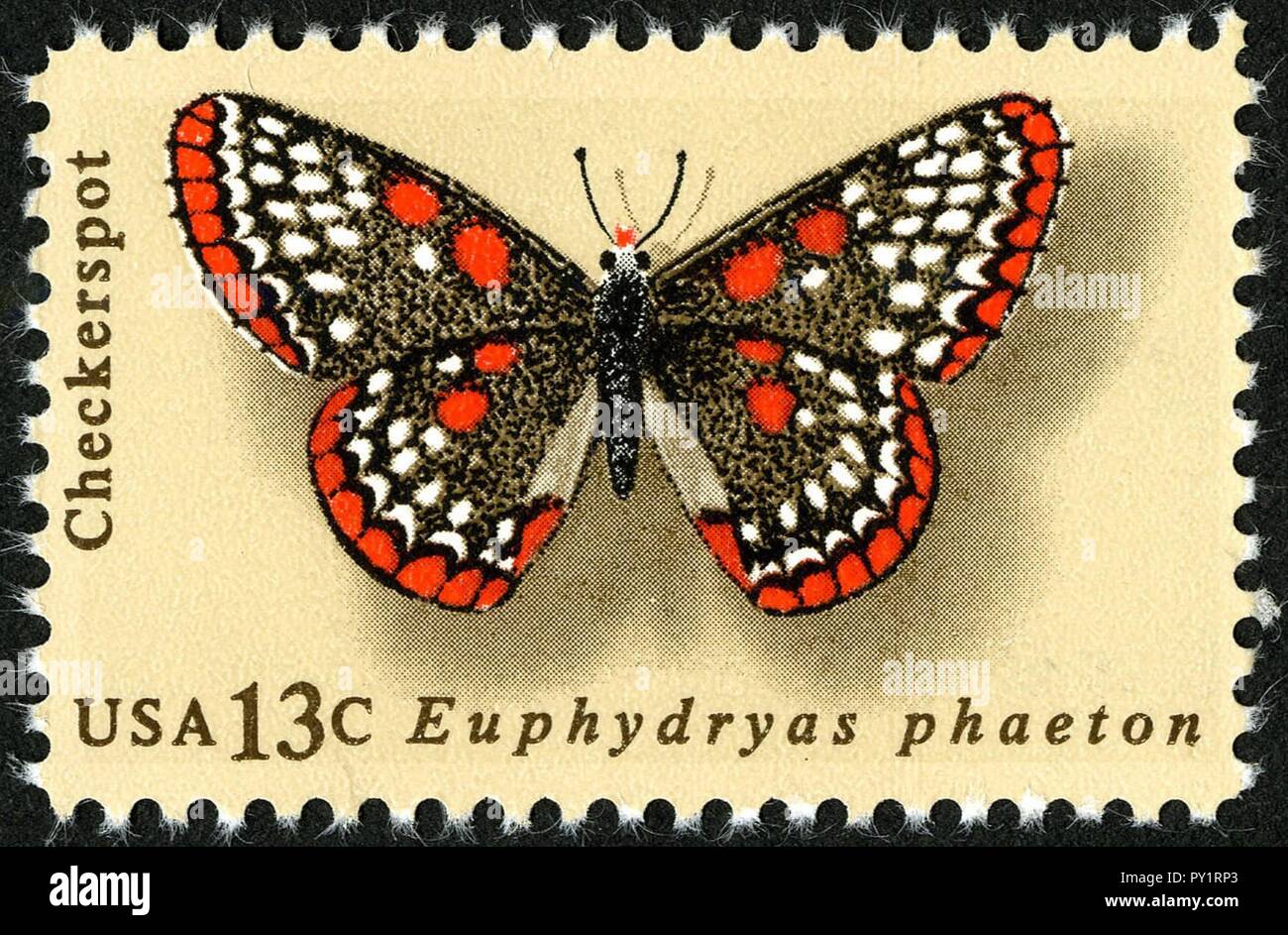 Butterfly Checkerspot 13c 1977 issue U.S. stamp Stock Photo - Alamy
