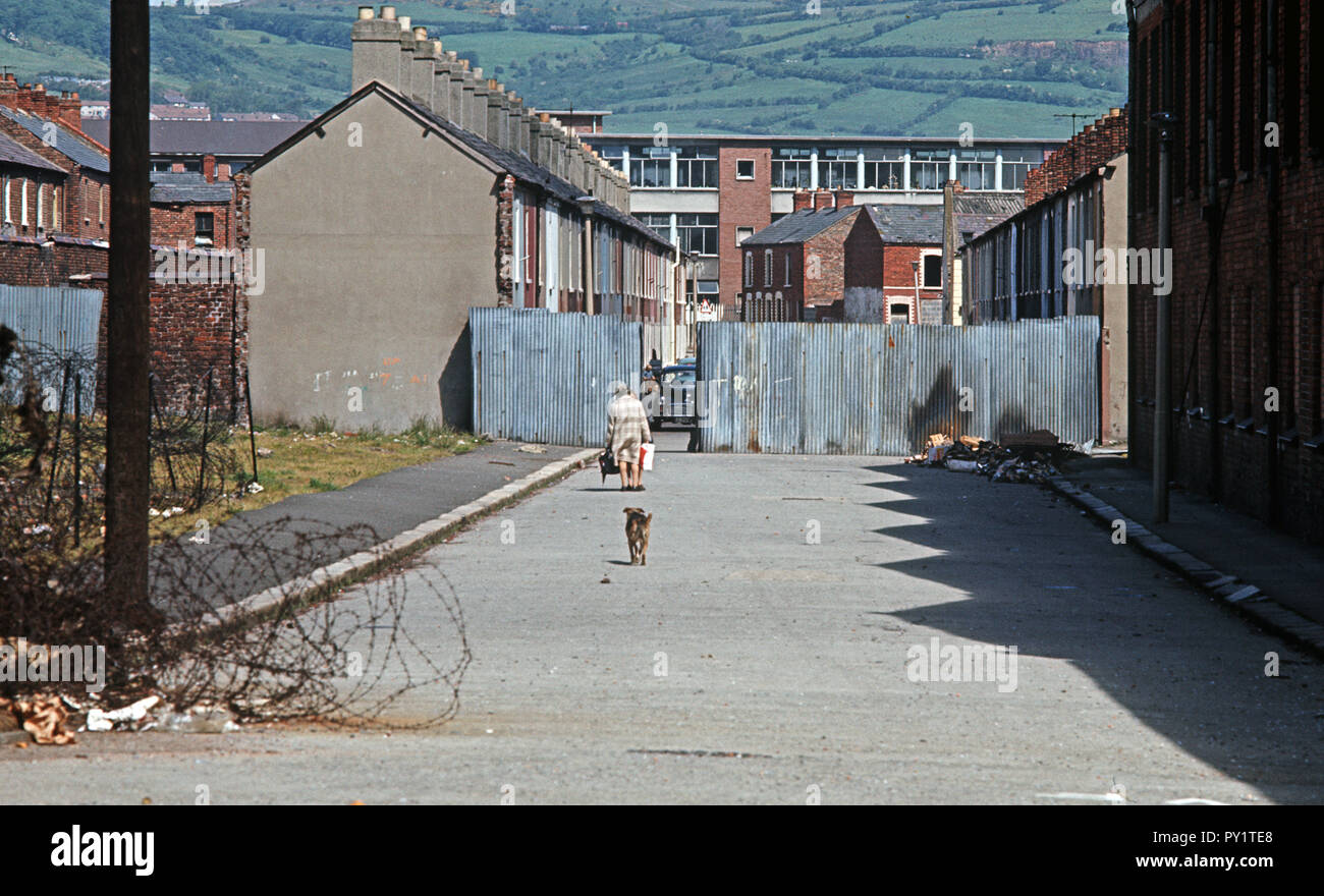 Belfast, 1972: Early peace wall separating Catholic and protestant ...