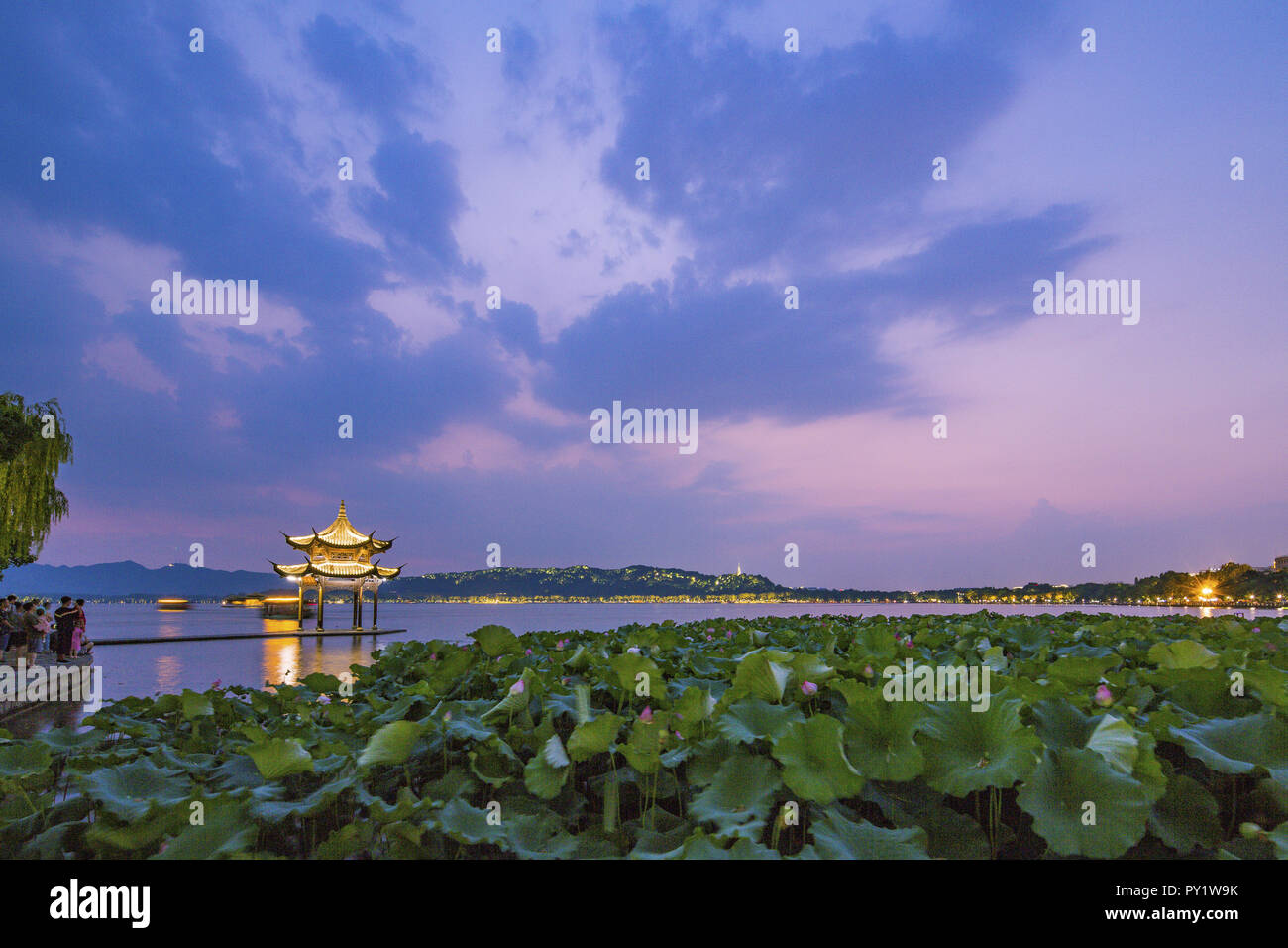 Mid-Lake Pavilion and lotus against the fantasy sky Stock Photo - Alamy