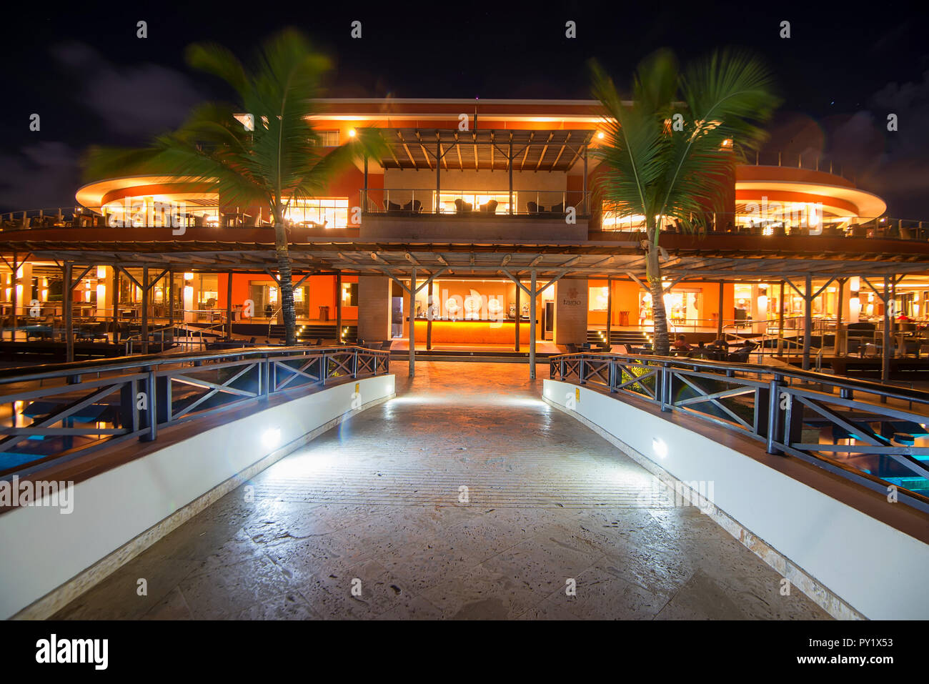 PUNTA CANA, DOMINICAN REPUBLIC - OCTOBER 29, 2015: Night scenic view of ...