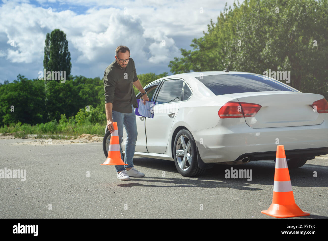 Traffic cones on road hi-res stock photography and images - Alamy