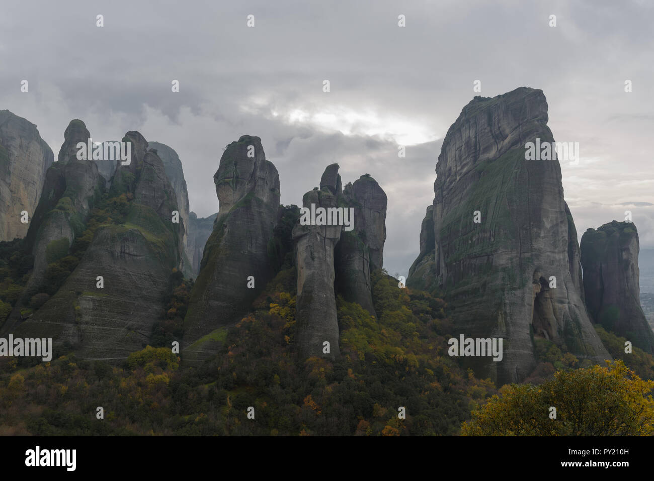 The unique rocky formations and cliffs in Meteora Greece Stock Photo ...
