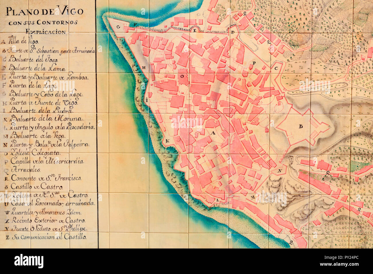 Tile map in Pedra Square, Old Town Vigo, Galicia, Spain, Europe Stock ...