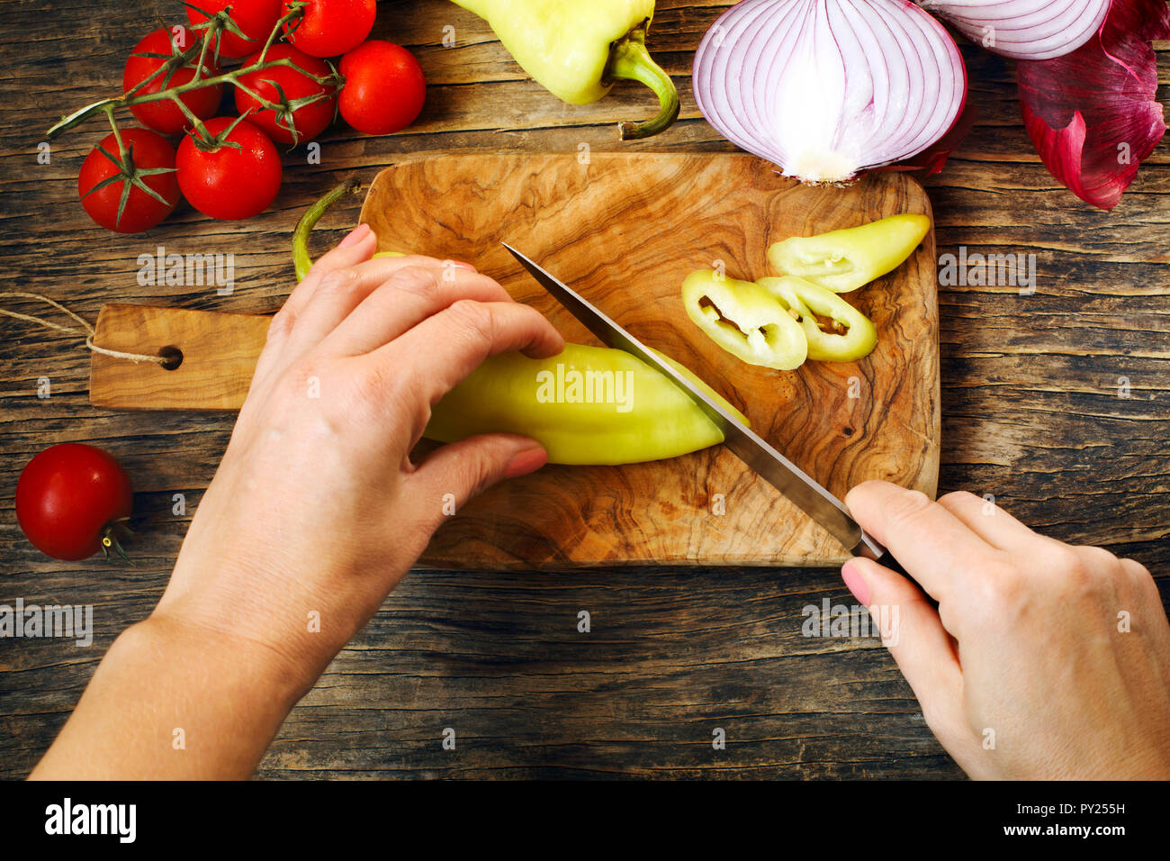 Overhead view woman cutting hi-res stock photography and images - Alamy