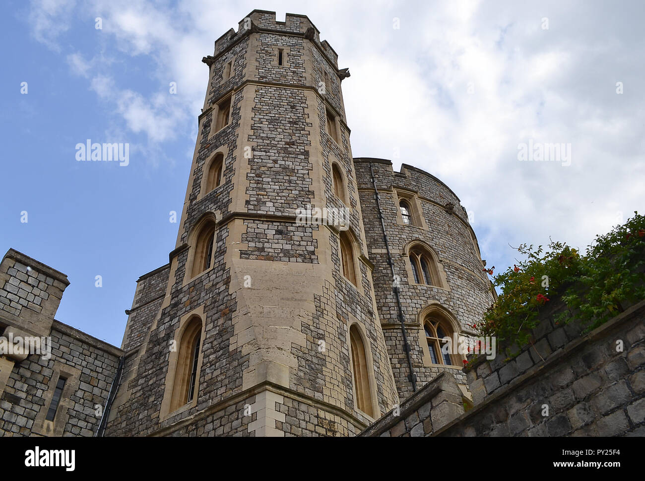 One of the towers at the wall of Windsor Castle. United Kingdom. London ...
