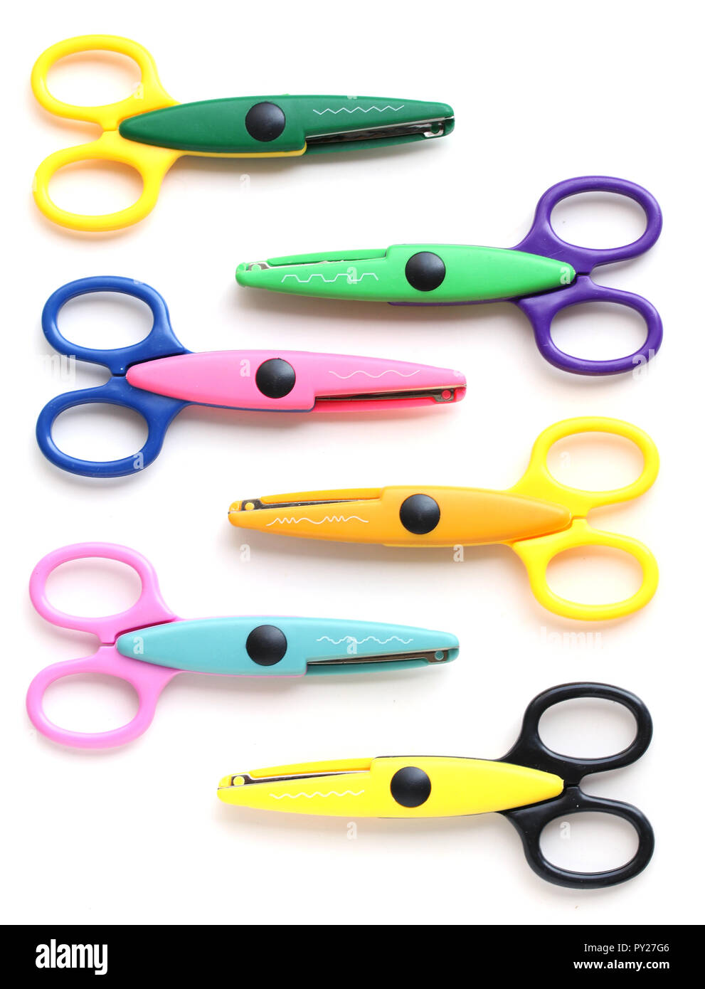 Six childrens educational pinking shears on a white background Stock ...