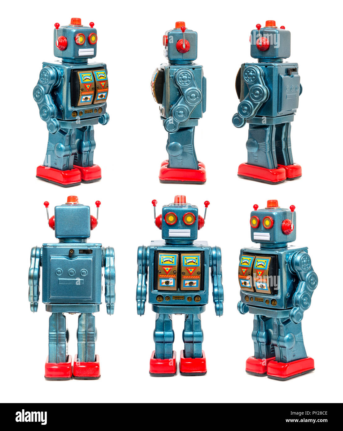 Vintage tin robot toy angles isolated on a white background Stock Photo ...