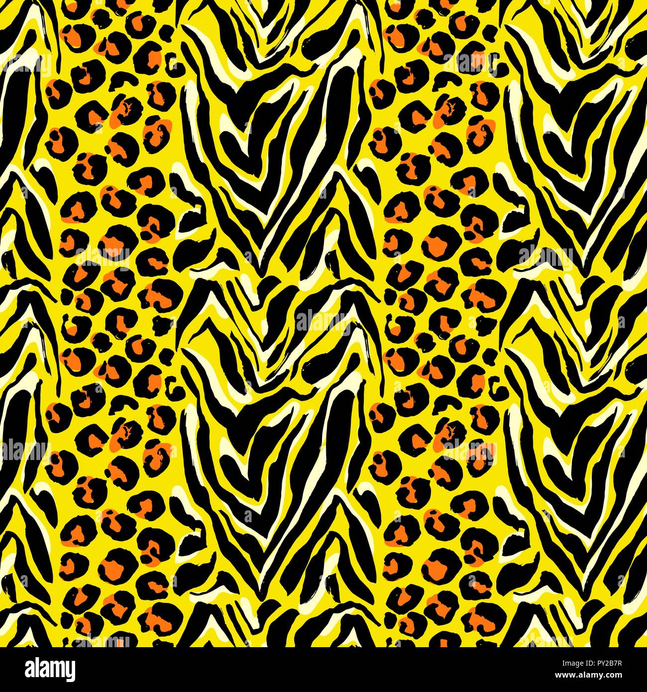 Vector illustration tiger print seamless pattern. Orange and yellow ...