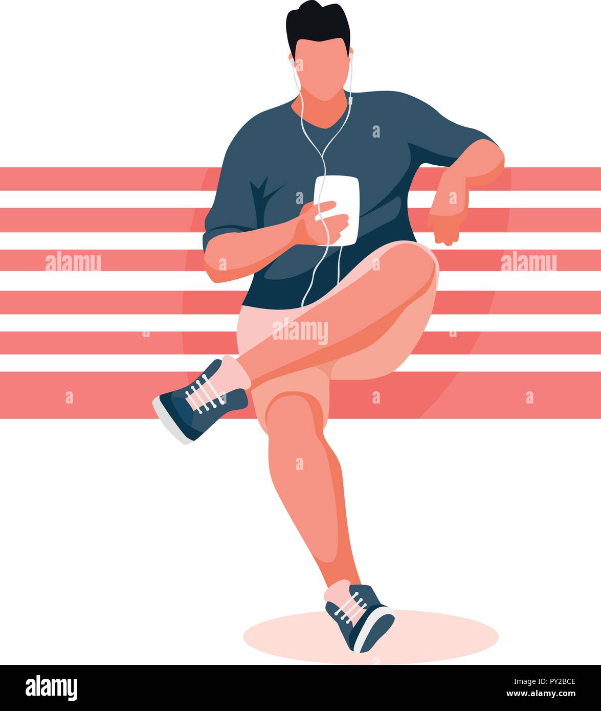Man sitting on bench. Guy listening music. Vector Illustration Stock ...