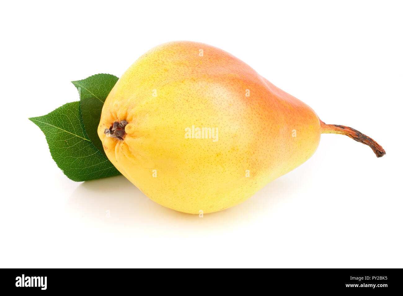 ripe red yellow pear with leaves fruits isolated on white background ...