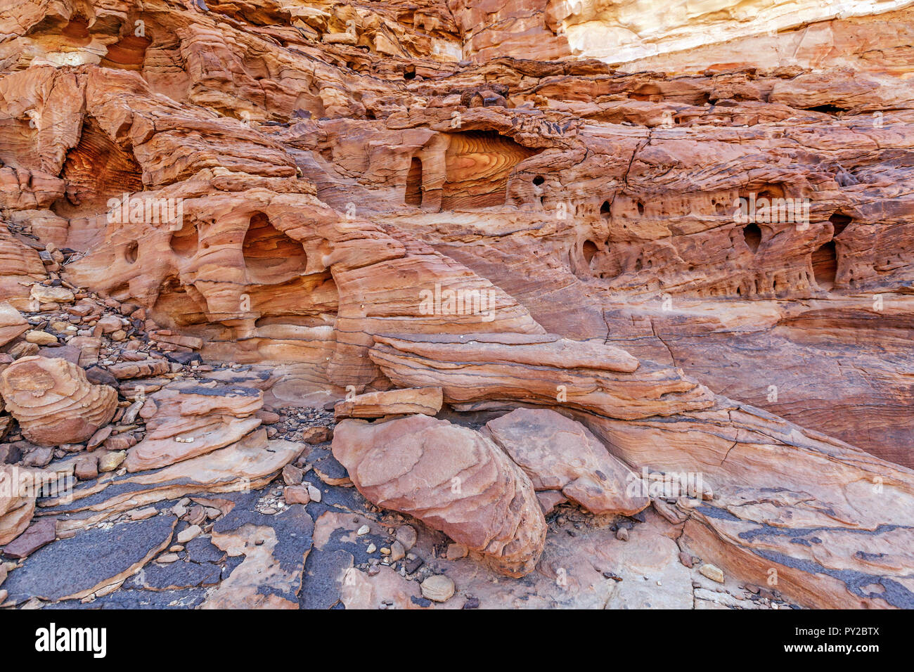 Close-up of a Sandstone Rock formation in the desert, Saudi Arabia ...