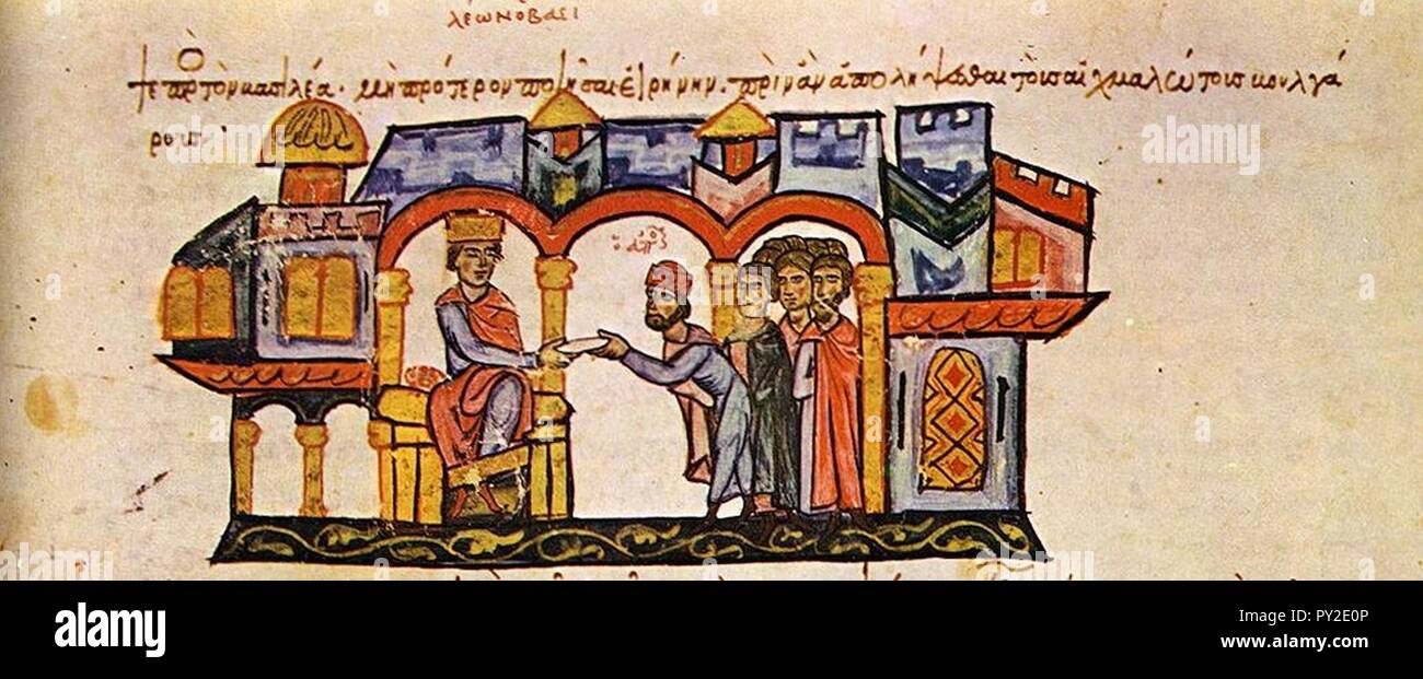 Byzantine emperor Leo VI receives a Bulgarian delegation Stock Photo ...