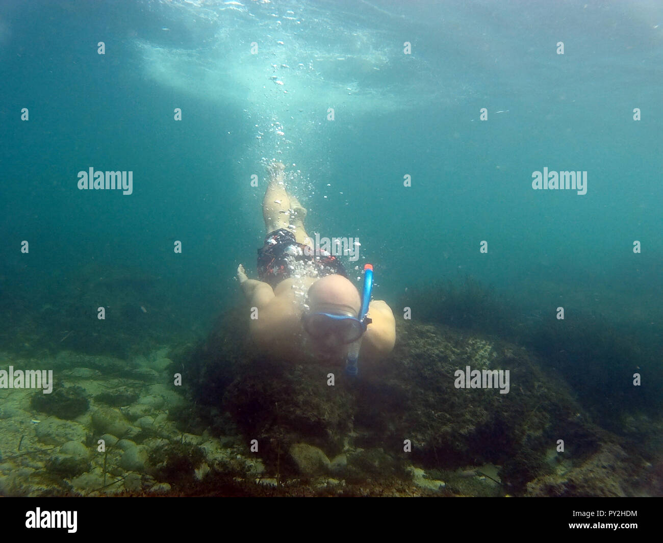 Man Swimming Underwater Ocean