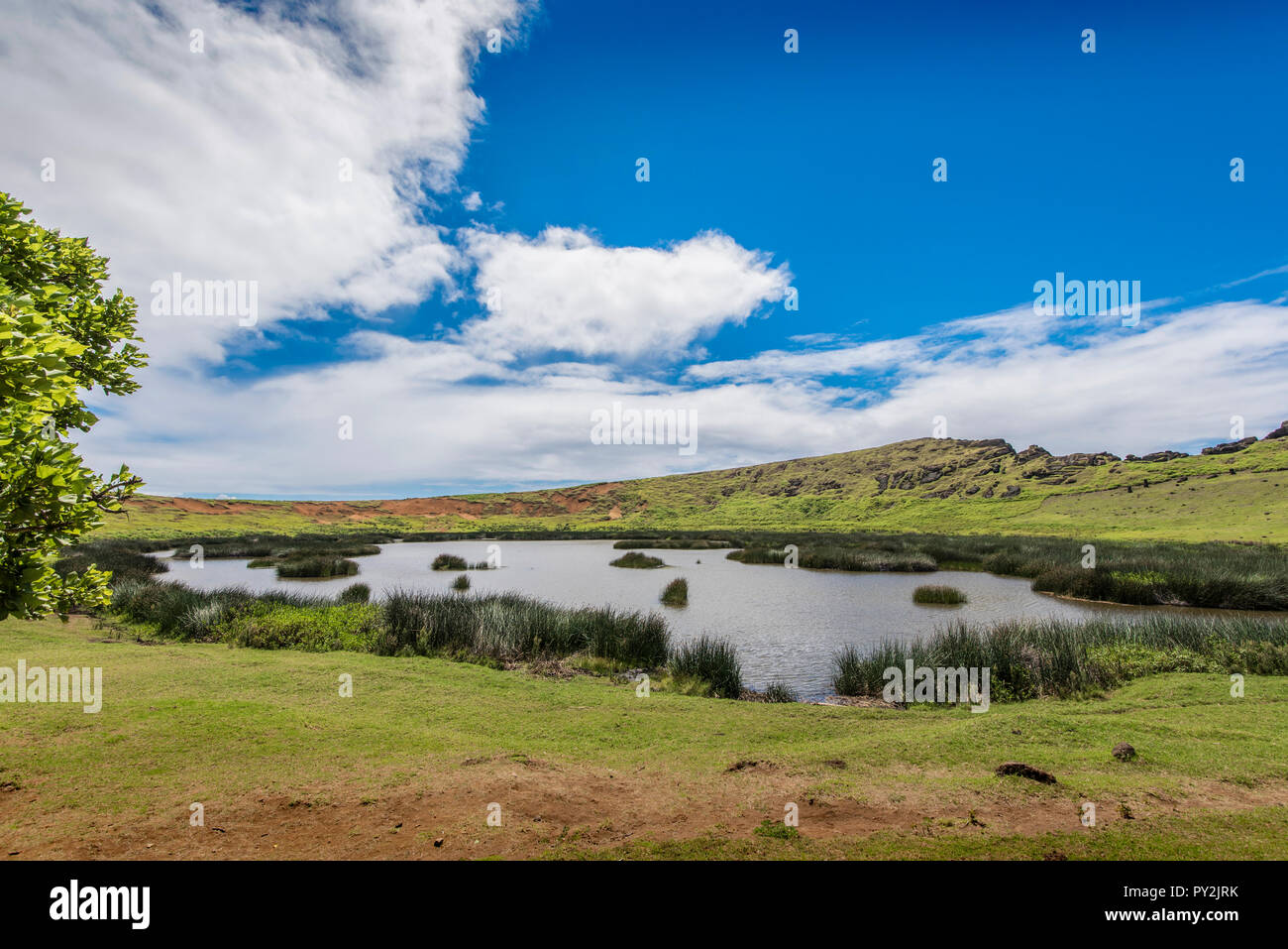 Rano Raraku volcano crater with underground moai Stock Photo - Alamy