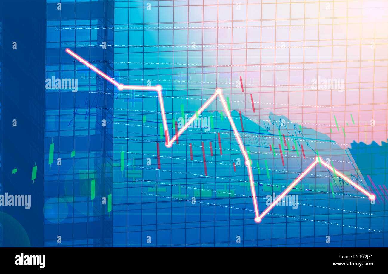Graph index of stock market with office building (red bear chart Stock ...