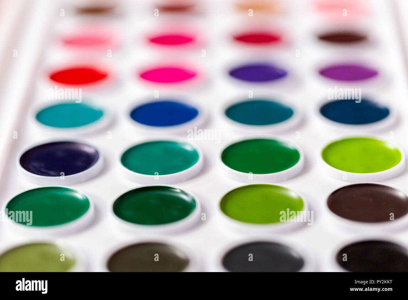 Variety of colors in a new watercolor paint set Stock Photo - Alamy