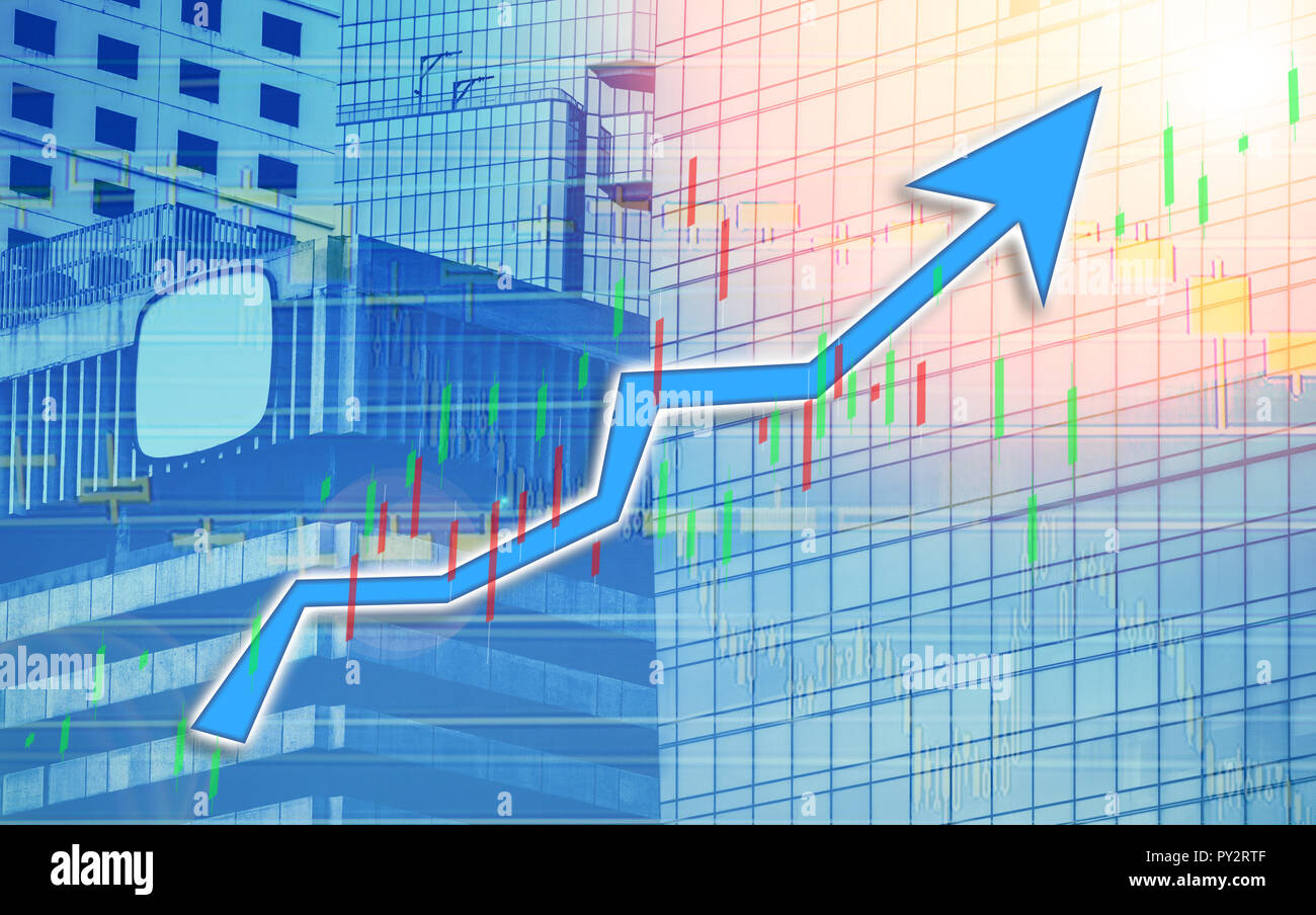 Stock index graph and chart in modern building background (blue bull ...