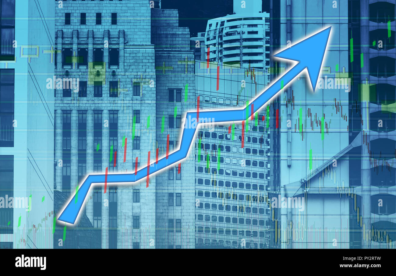 Stock index graph and chart in modern building background (blue bull ...