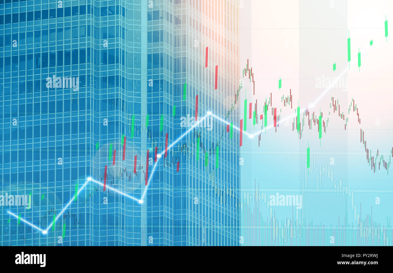 Stock index graph and chart in modern building background (blue bull ...