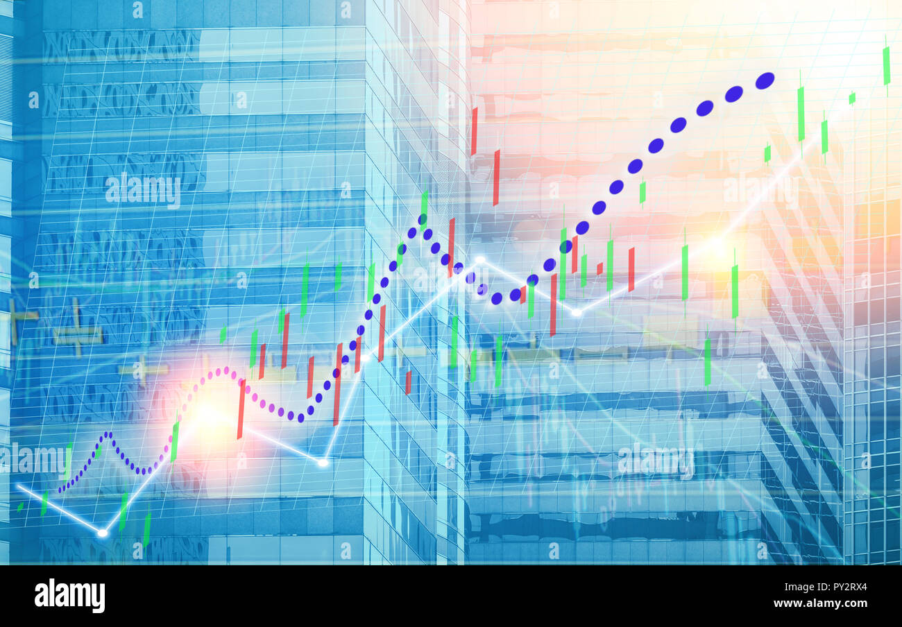 Stock index graph and chart in modern building background (blue bull ...