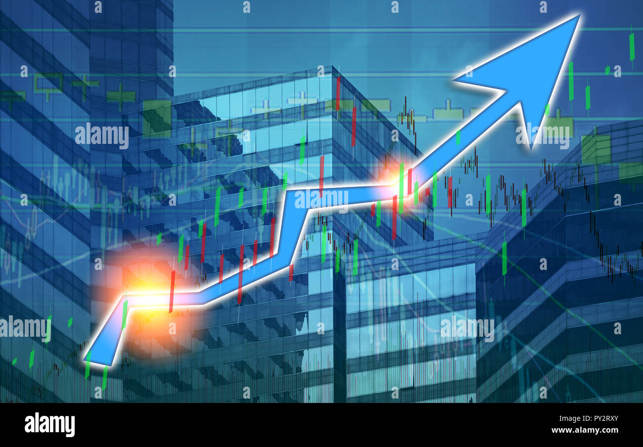 Stock index graph and chart in modern building background (blue bull ...