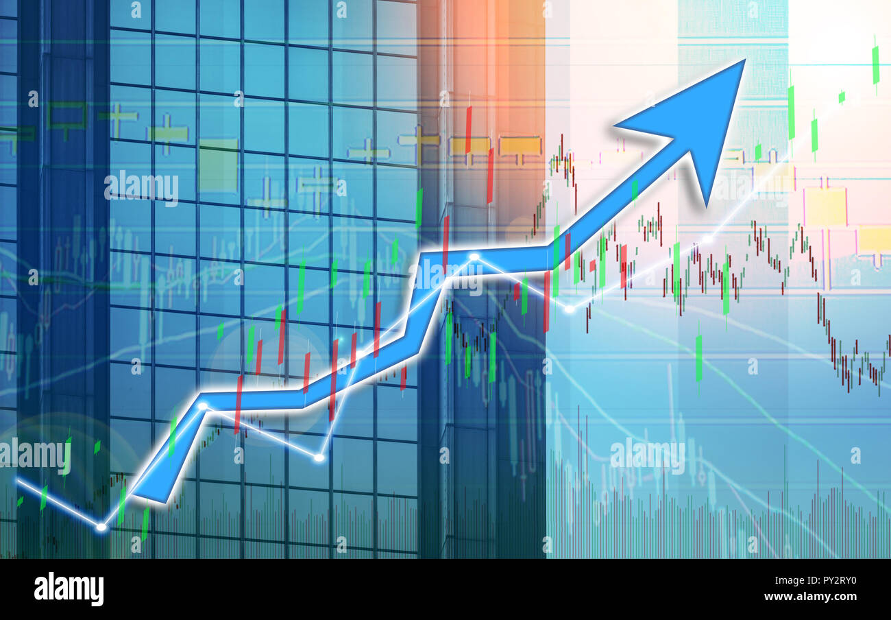 Stock index graph and chart in modern building background (blue bull ...