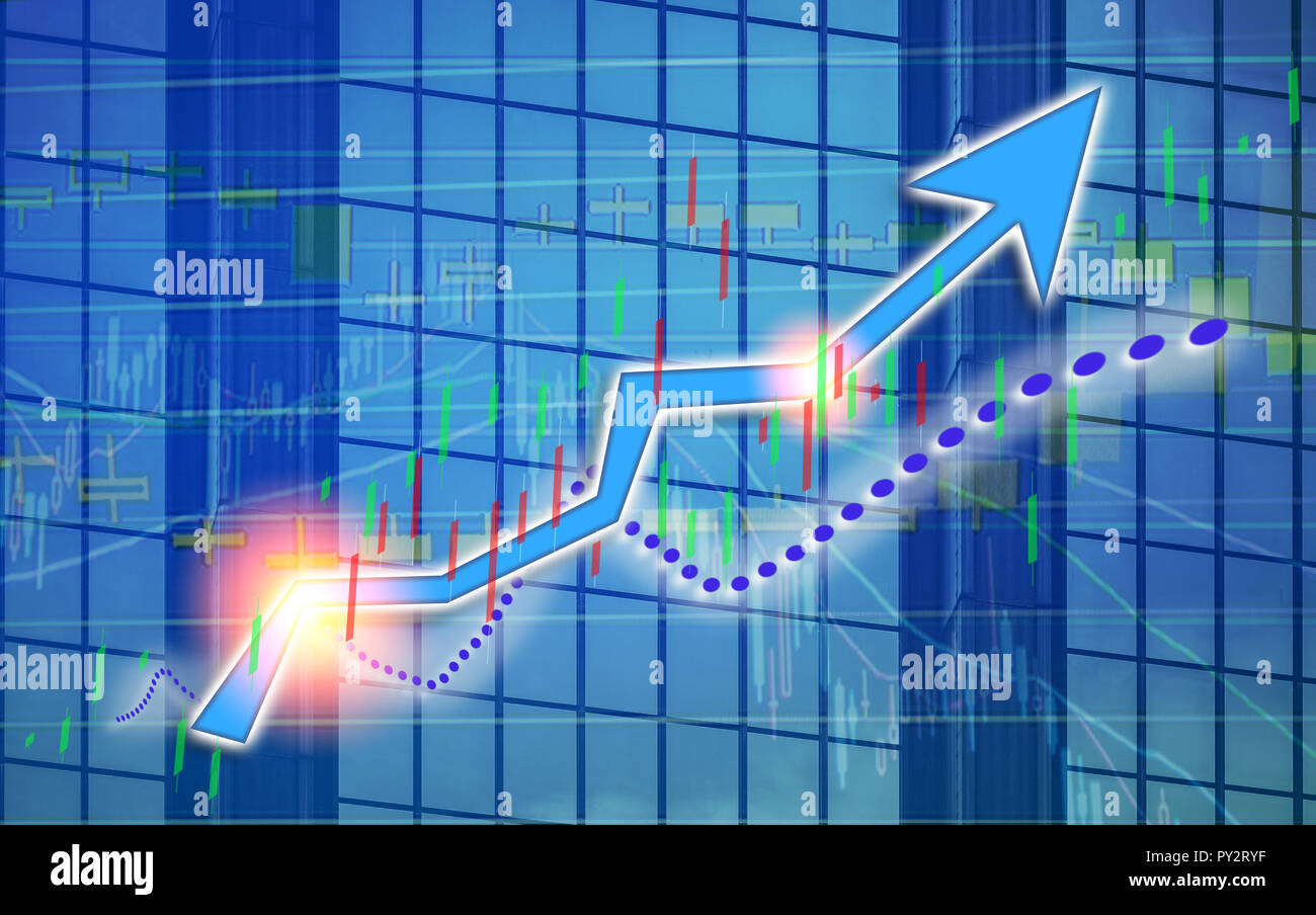 Stock index graph and chart in modern building background (blue bull ...