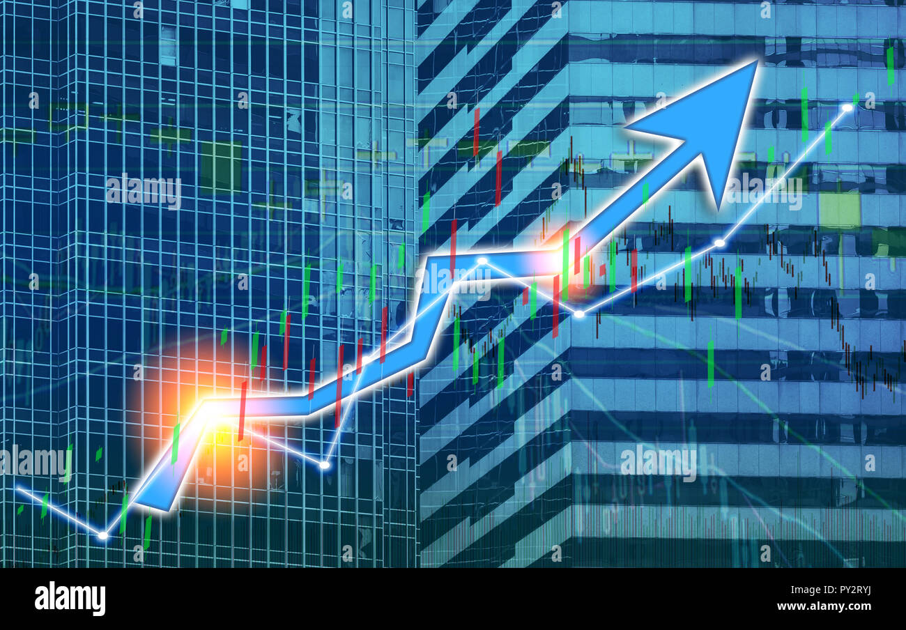 Stock index graph and chart in modern building background (blue bull ...