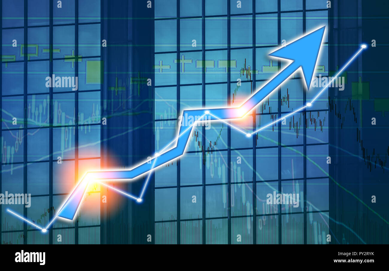 Stock index graph and chart in modern building background (blue bull ...