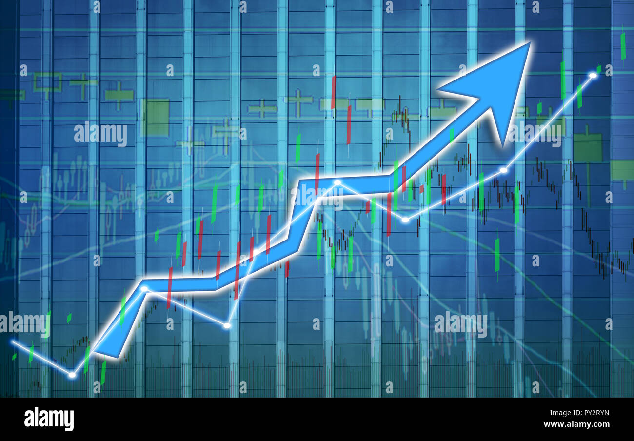 Stock index graph and chart in modern building background (blue bull ...