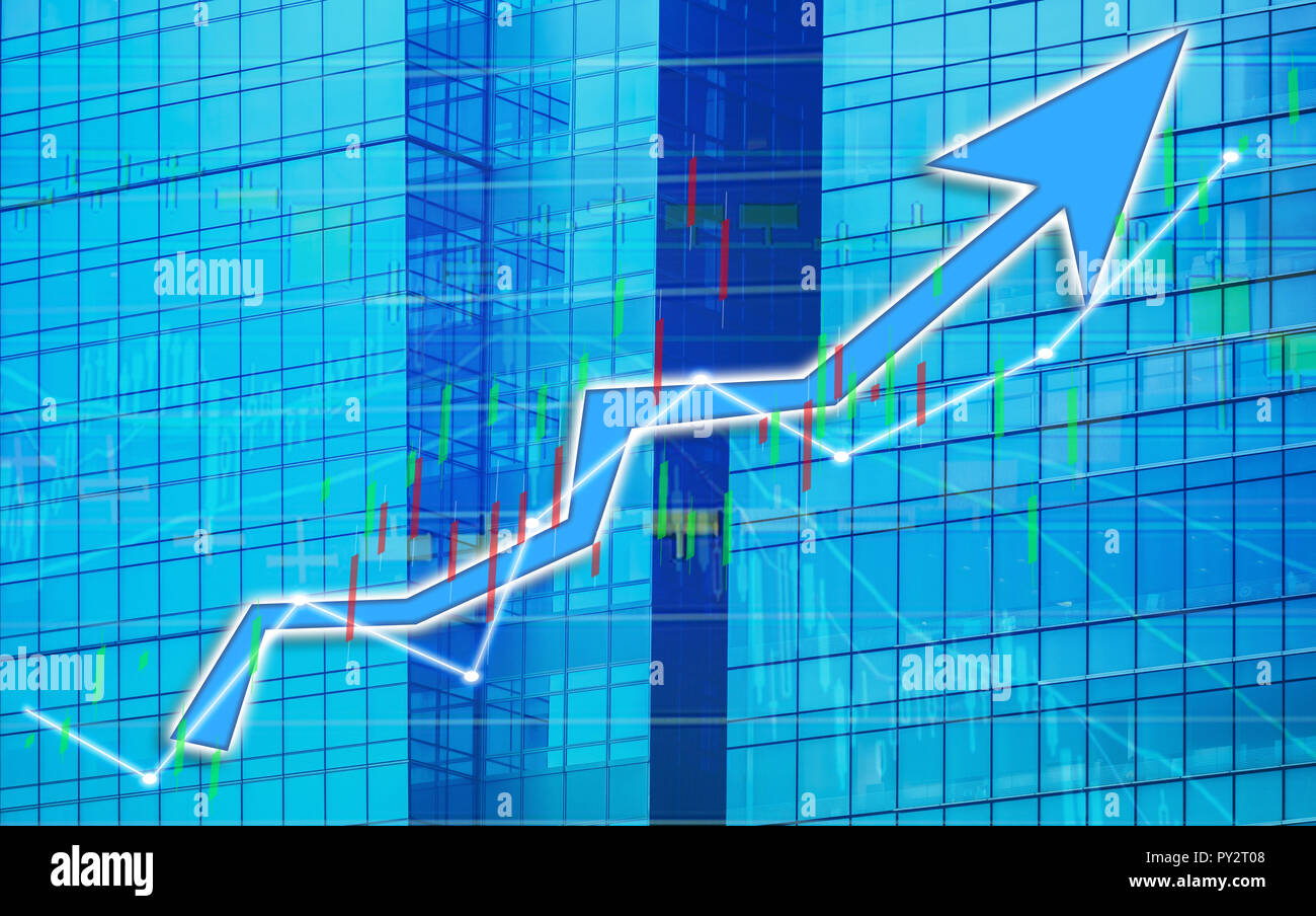 Stock index graph and chart in modern building background (blue bull ...