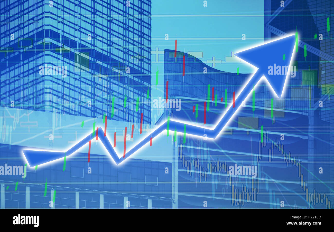 Stock index graph and chart in modern building background (blue bull ...