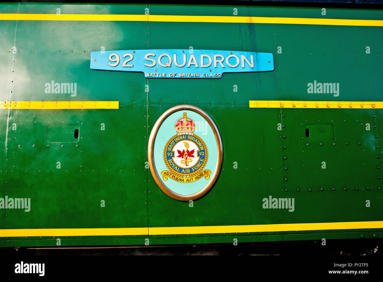 Battle of Britain Class No 34081 92 Squadron nameplate detail, Grosmont ...