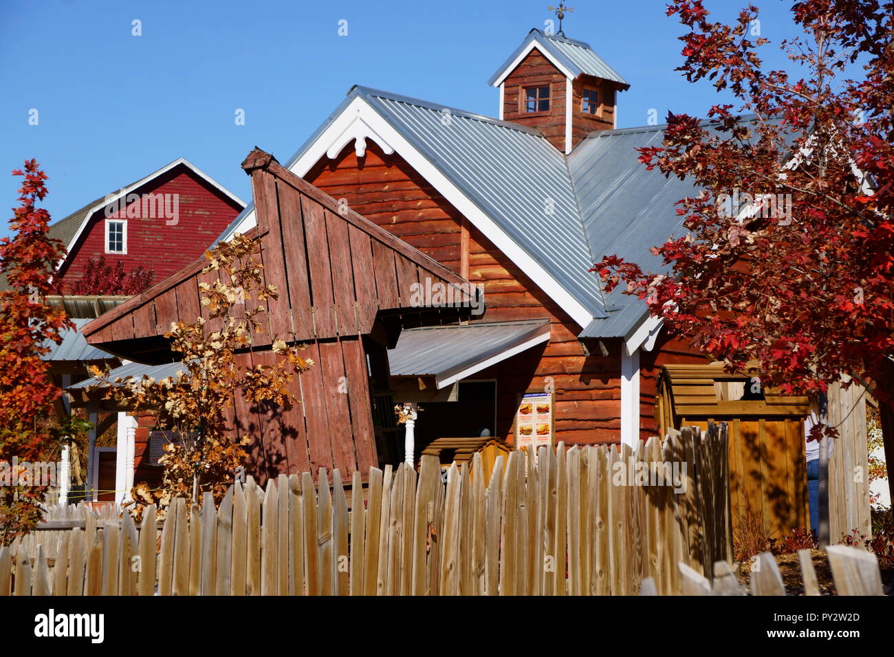 Red barns in the background Stock Photo - Alamy