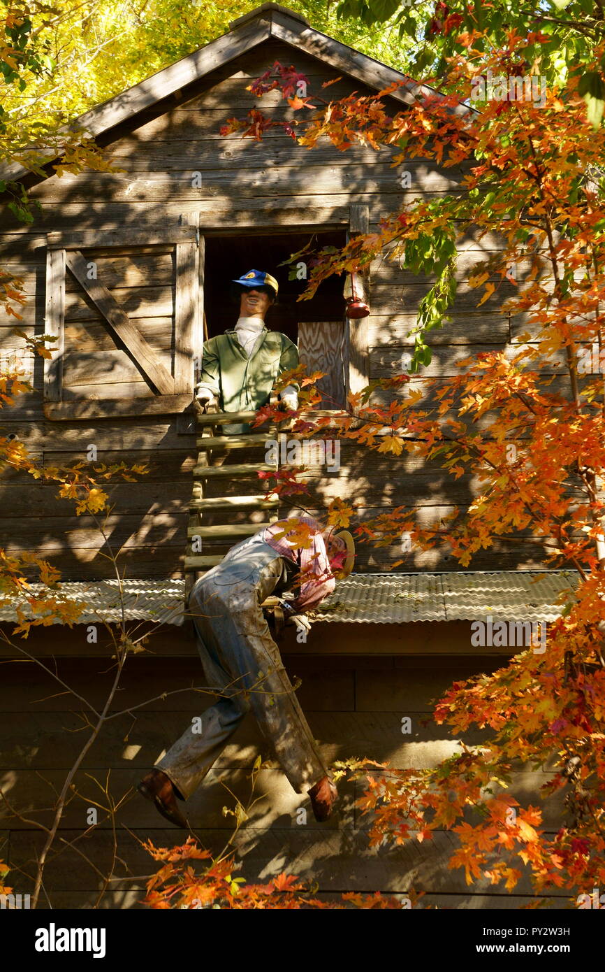 Barn with Halloween characters on the roof Stock Photo - Alamy
