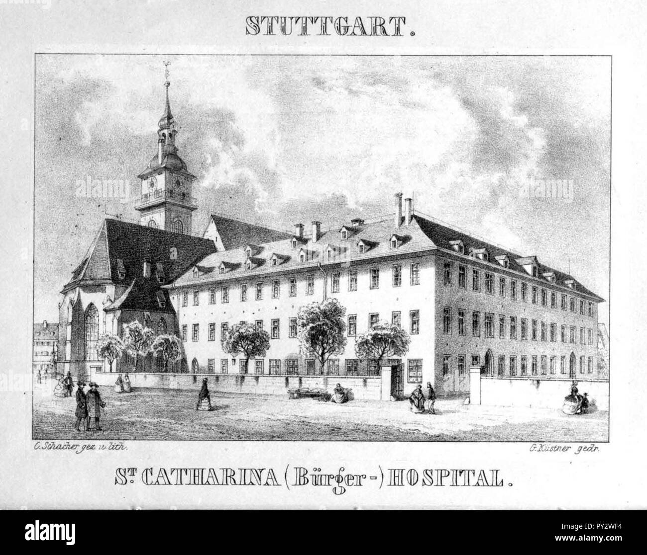 C Schacher - St. Catharina Bürgerhospital Stuttgart 1850 Stock Photo ...
