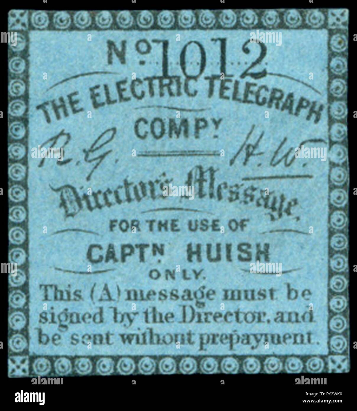 C. 1855 Directors' Message stamp of the Electric Telegraph Company ...
