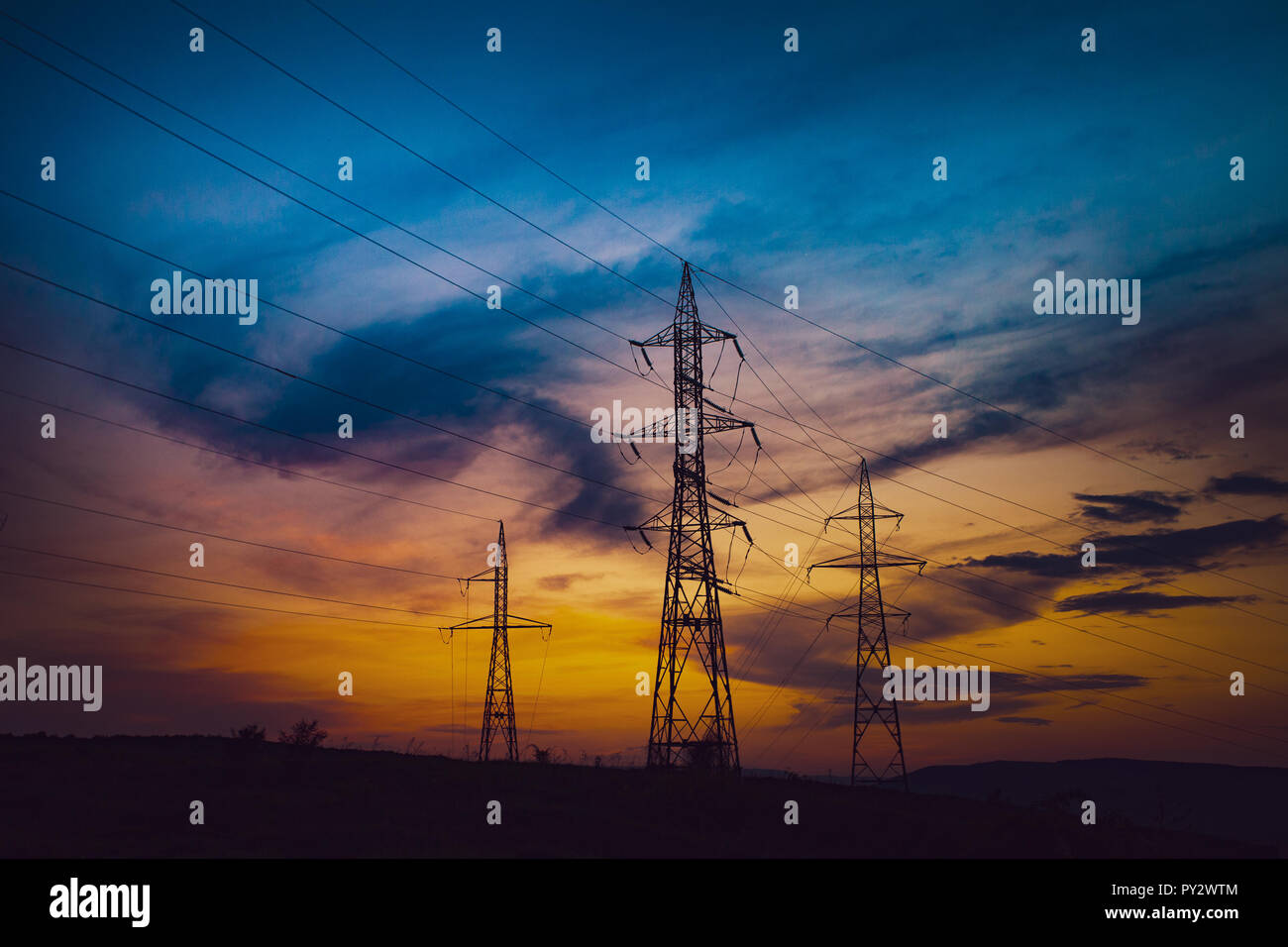 High voltage electrical power supply lines Stock Photo - Alamy