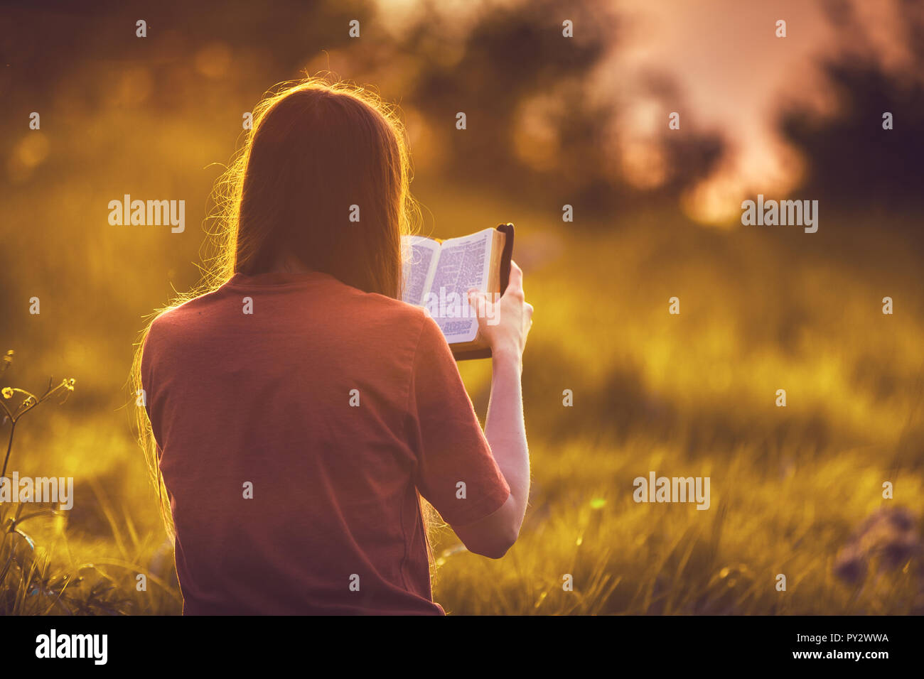 Girl studying her bible hi-res stock photography and images - Alamy