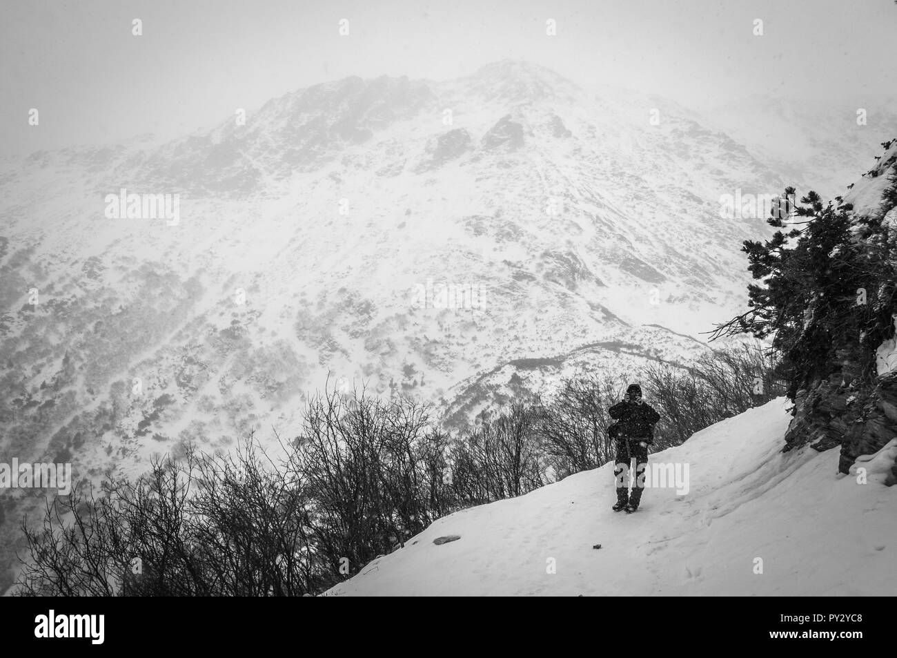 Lonely hiker on trail Black and White Stock Photos & Images - Alamy