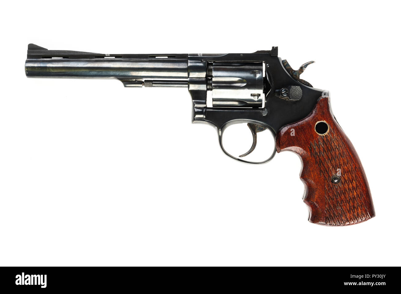 isolated used old black revolver on a white background Stock Photo - Alamy
