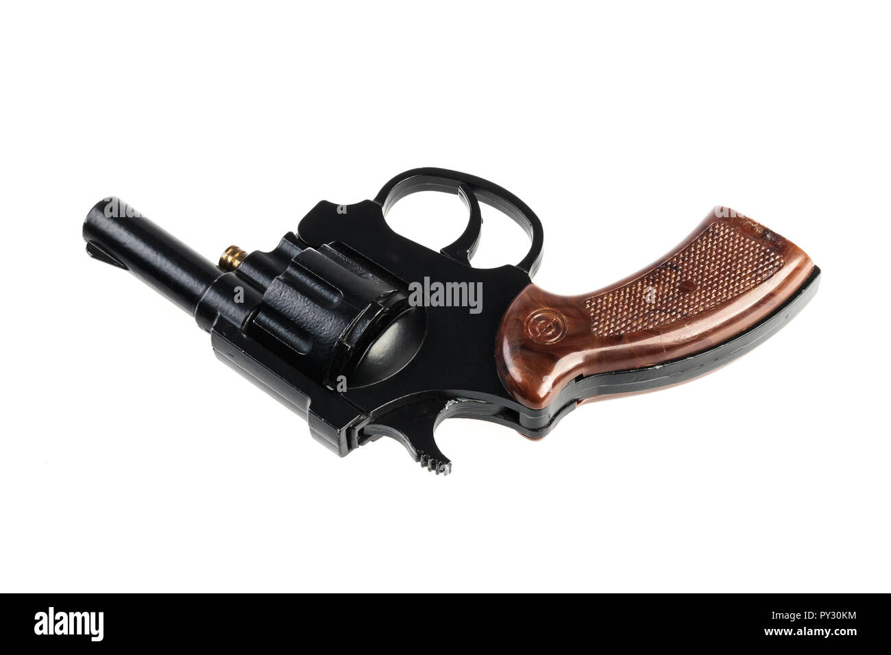 isolated used old black revolver on a white background Stock Photo - Alamy