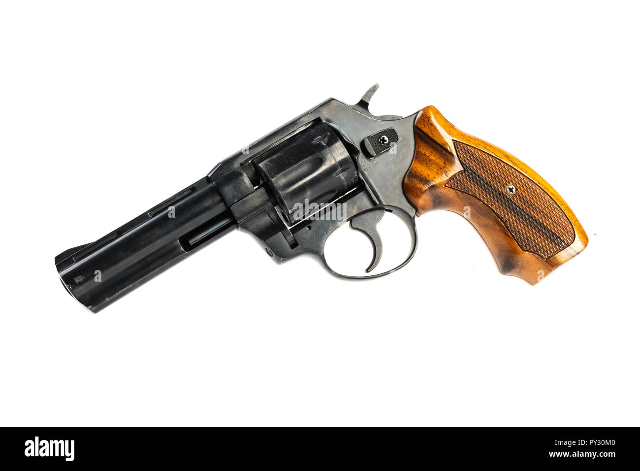 isolated used old black revolver on a white background Stock Photo - Alamy